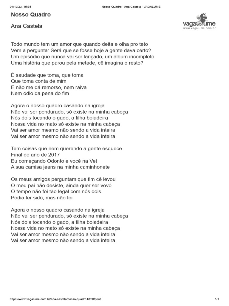 Musica - Nosso Quadro - Ana Castela - Vagalume | PDF
