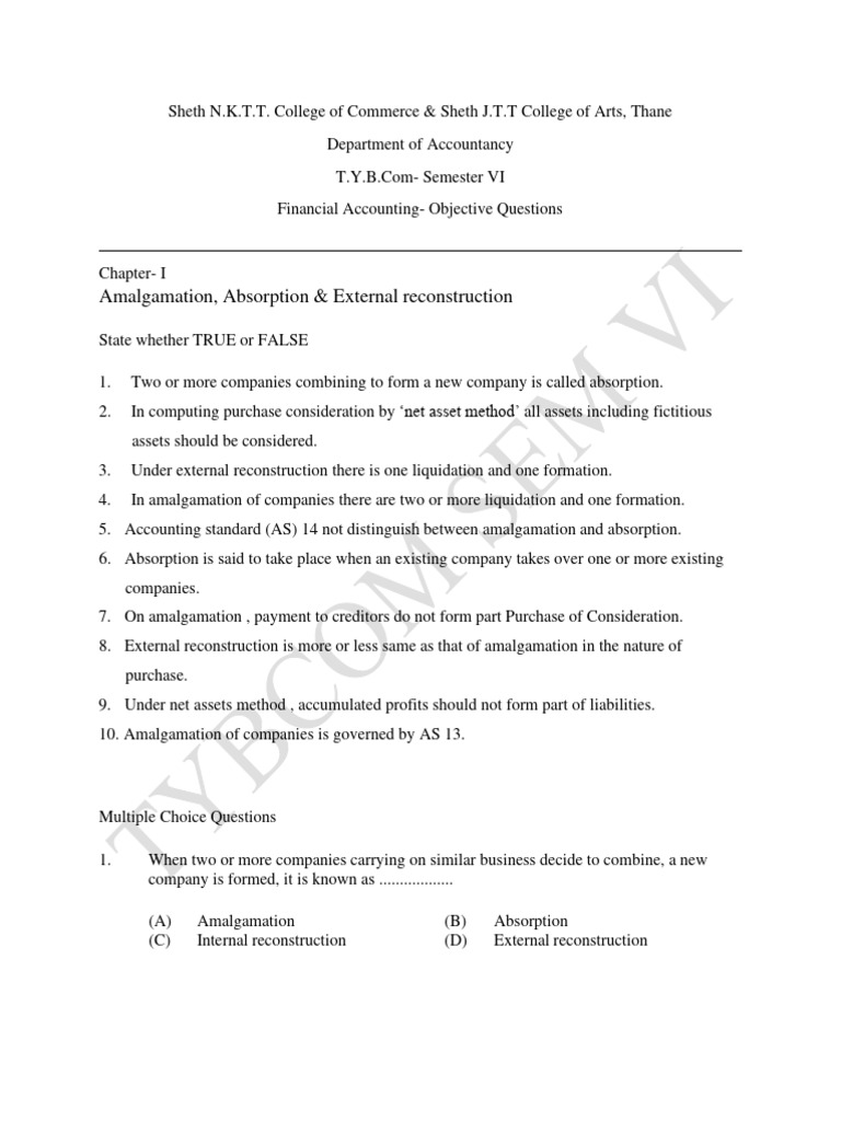 TYBCOM Question Bank (Objective Questions) Sem VI | PDF