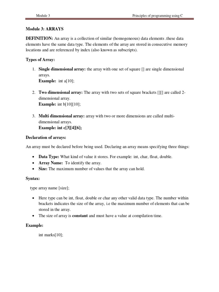Module 3 Arrays | PDF