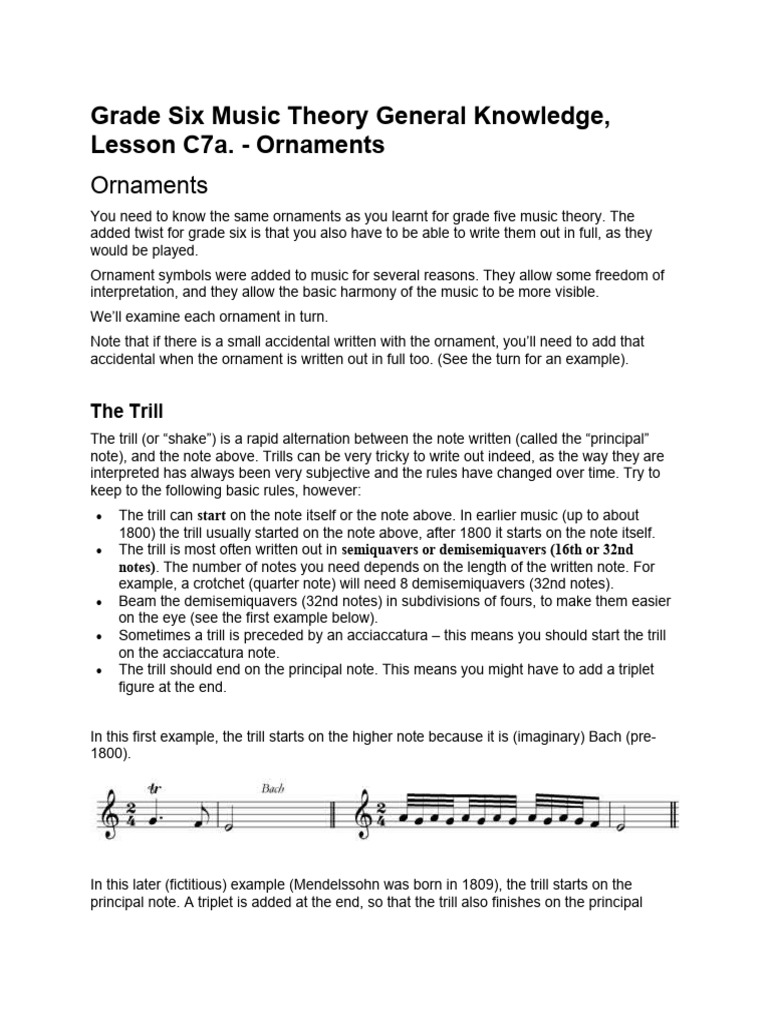 Grade Six Music Ornaments | PDF | Notation | Musical Notation