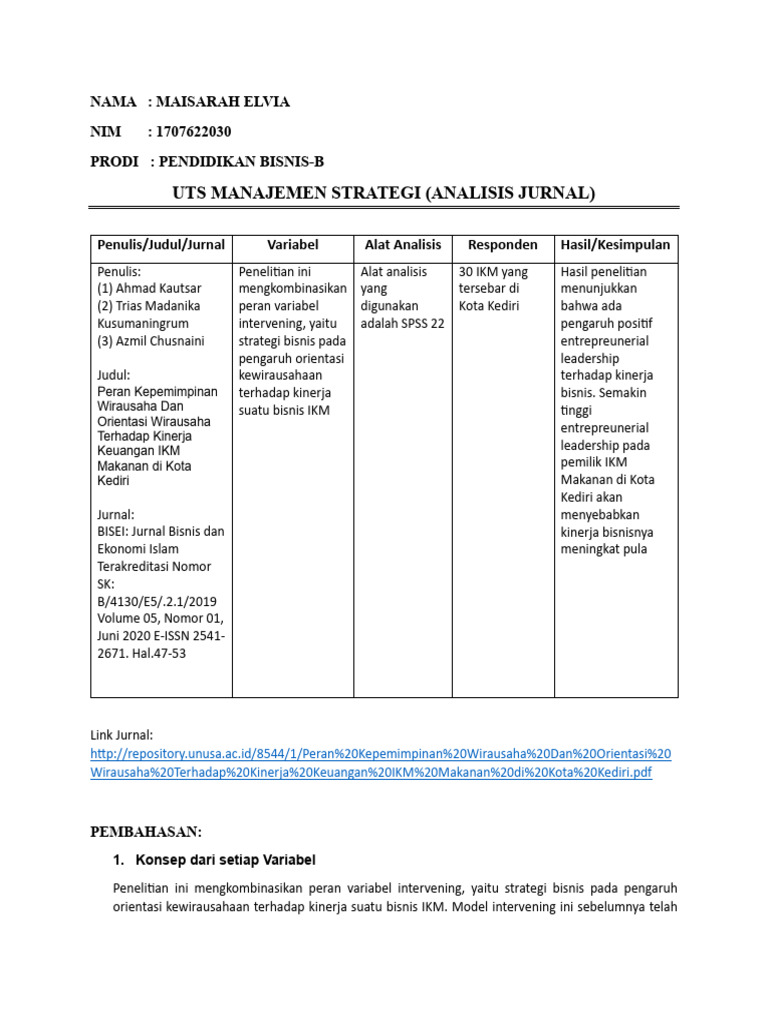 Maisarah Elvia - 1707622030 - UTS MS | PDF | Karier & Perkembangan | Bisnis