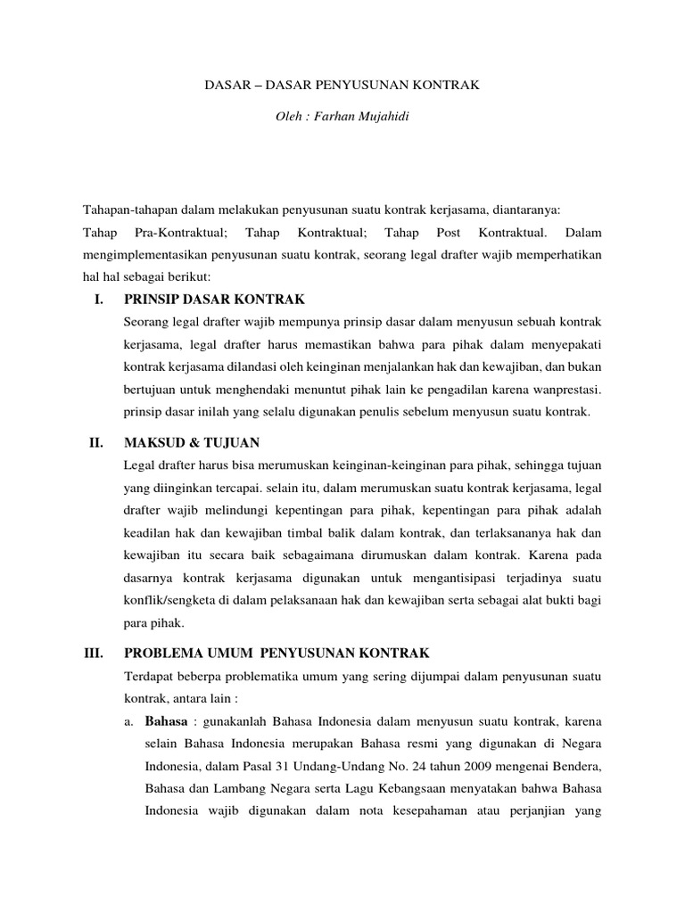 Tata Cara Penyusunan Kontrak Pdf