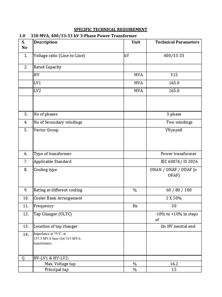 315mva Power Transformer GTP | PDF | Transformer | Electricity