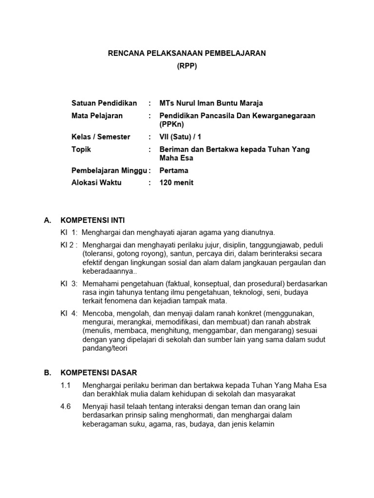 RPP PKN Contoh | PDF