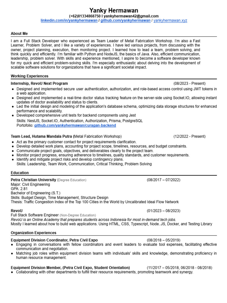CV-Yanky Hermawan | PDF | Computer Science | Computing