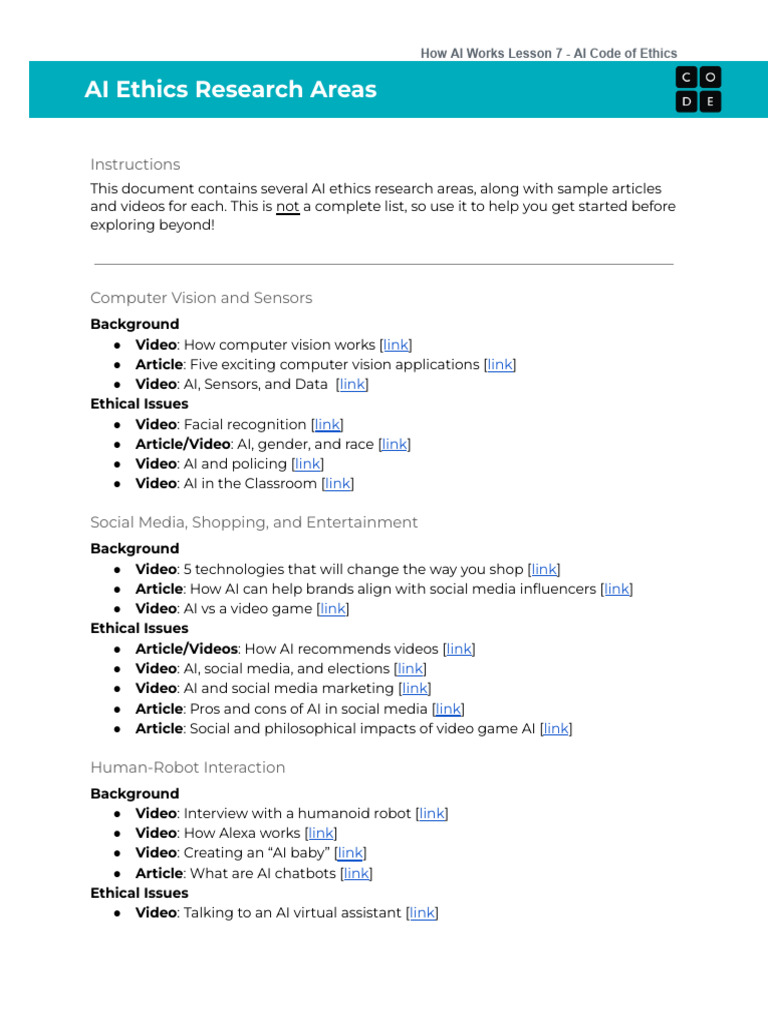 Lesson 7 - Activity Guide - AI Ethics Research Areas | PDF | Artificial ...