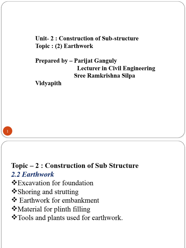 Unit - 2.2 Earthwork | PDF | Loader (Equipment) | Trench