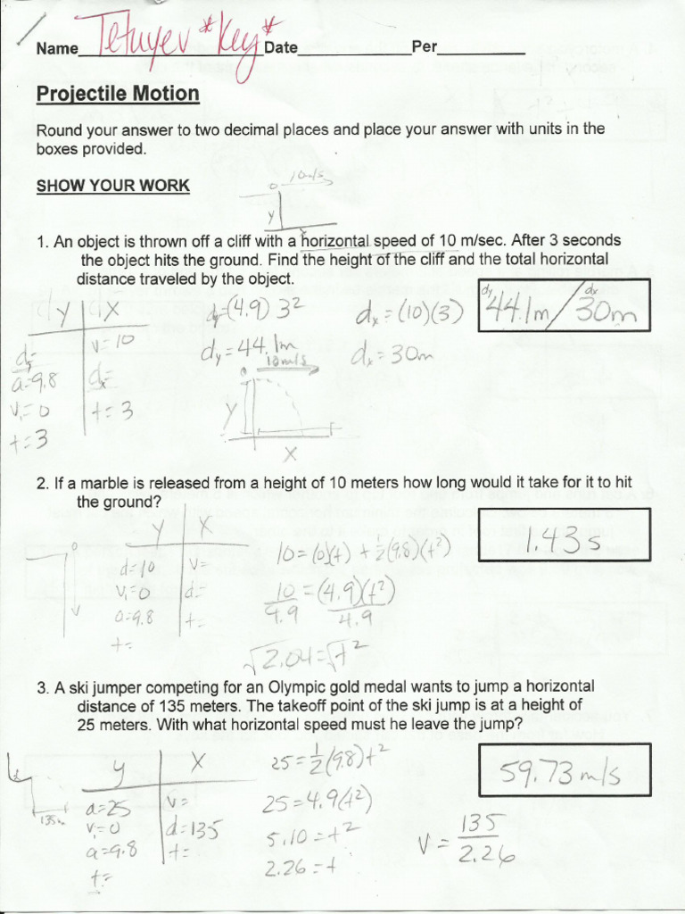 Projectile Problems Key Pdf