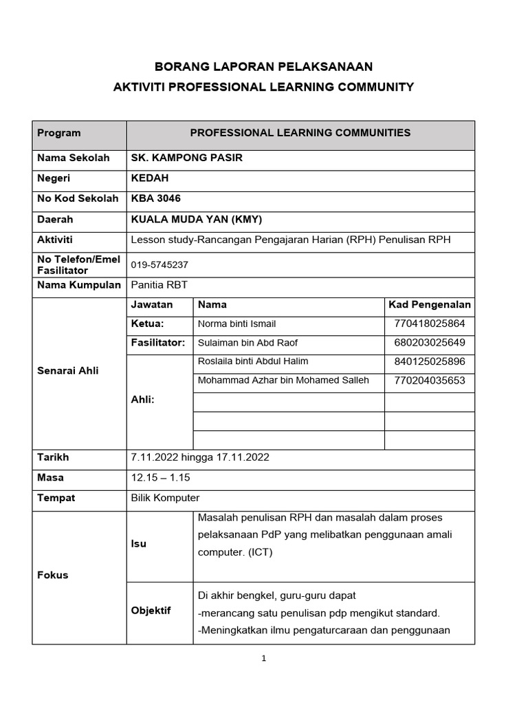 BORANG LAPORAN PLC rbt | PDF
