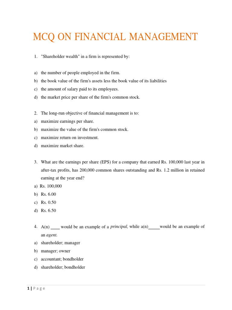 MCQ-on-FM WITH SOL | PDF | Net Present Value | Cost Of Capital