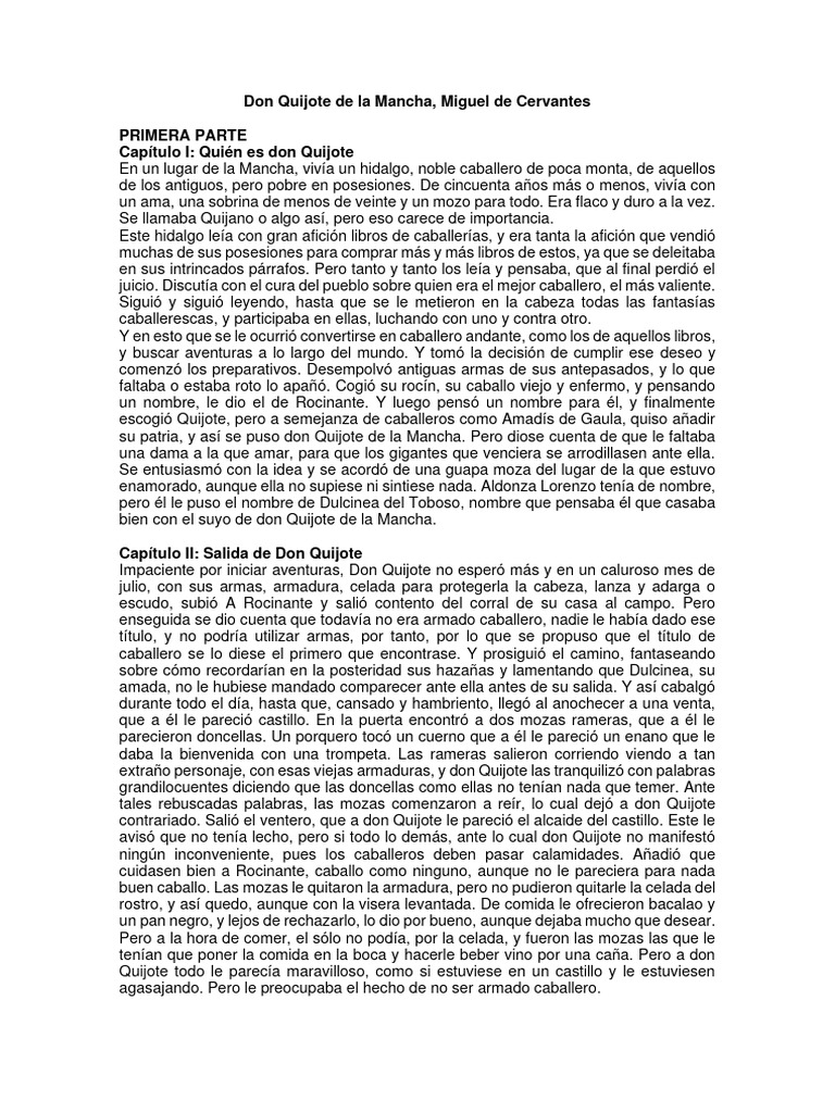 Don Quijote de La Mancha - Resumen | PDF | Don Quijote | Caballero