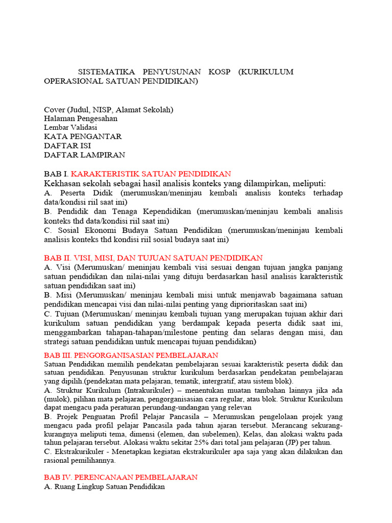 Sistematika Penyusunan KOSP | PDF