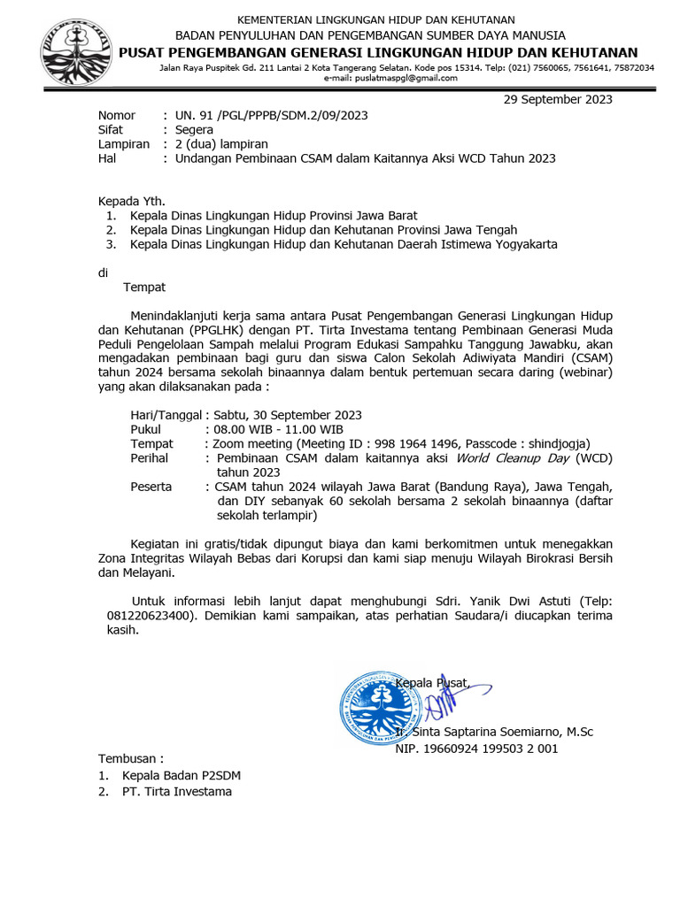 Surat Pembinaan Sekolah-WCD 30 Sept 2023 Sent | PDF