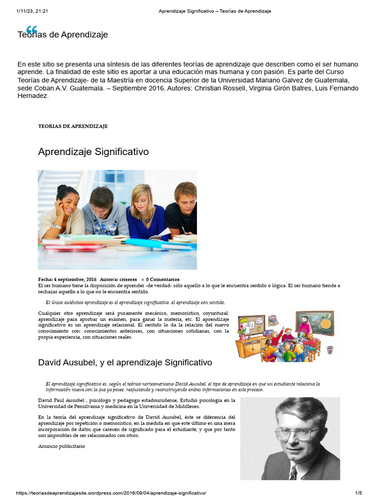 Aprendizaje Significativo según Ausubel | PDF