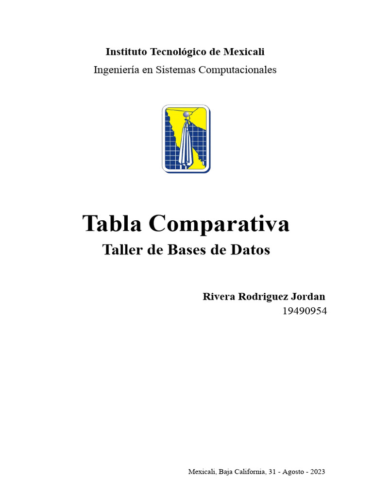 Tabla Comparativa Taller De Base De Datos Pdf Mi Sql Tecnologías De La Información
