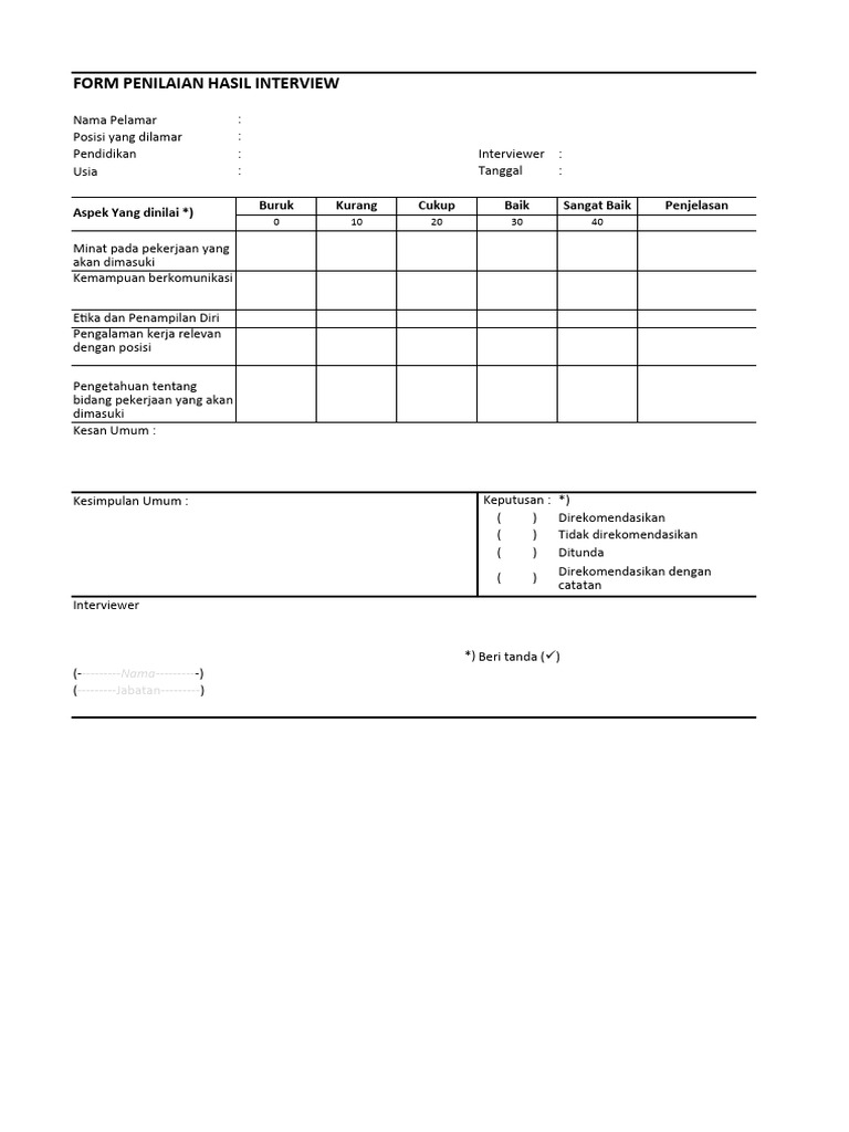 Form Penilaian Interview | PDF