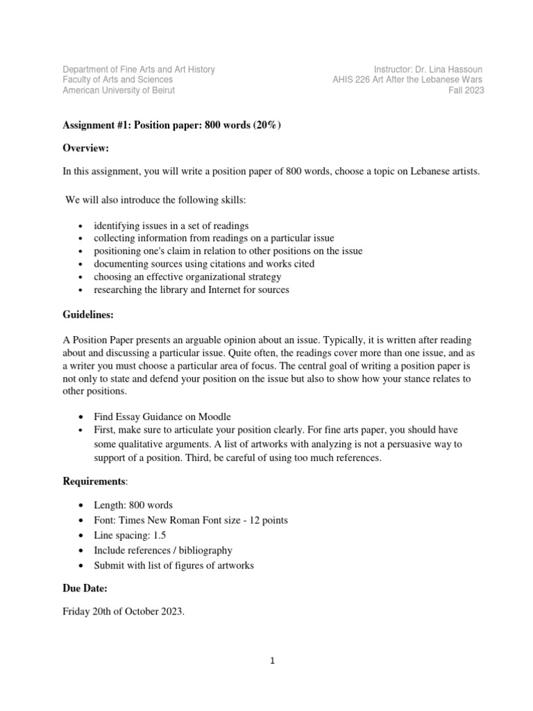 AHIS 226- Assignment - position paper (2) | PDF