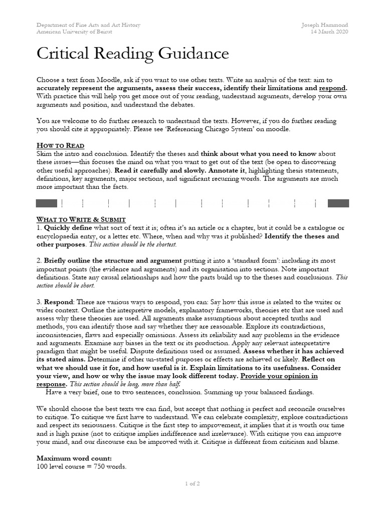 Critical Reading Guidance 2021 11 18 | PDF | Theory | Argument