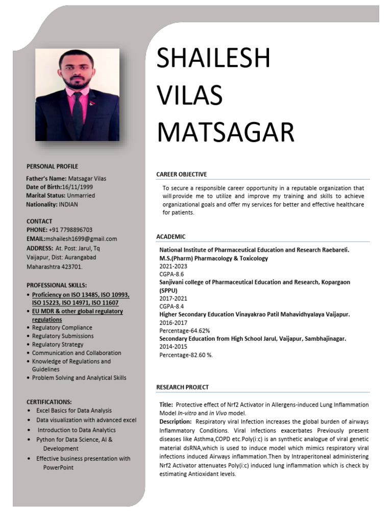 Shailesh Matsagar CV | PDF | Pharmacology | Medicine