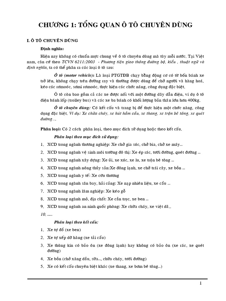 Chuong 1 Tong Quan Ve O To Chuyen Dung | PDF