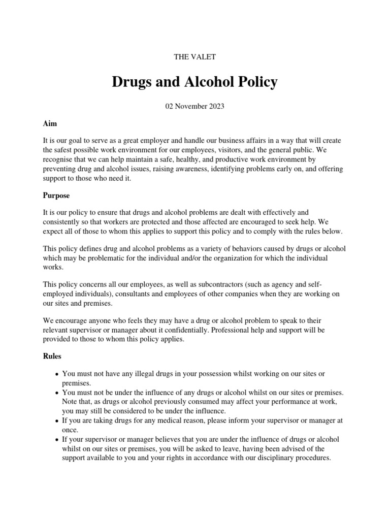 Drugs and Alcohol Policy | PDF