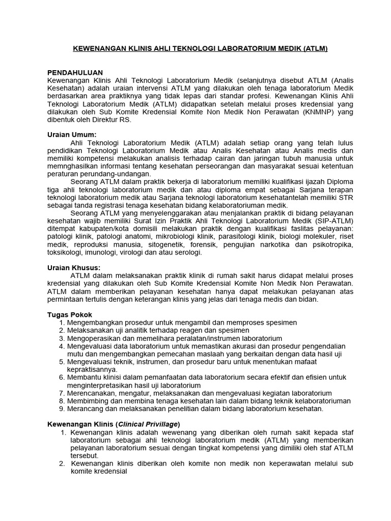 Kewenangan Klinis ATLM | PDF