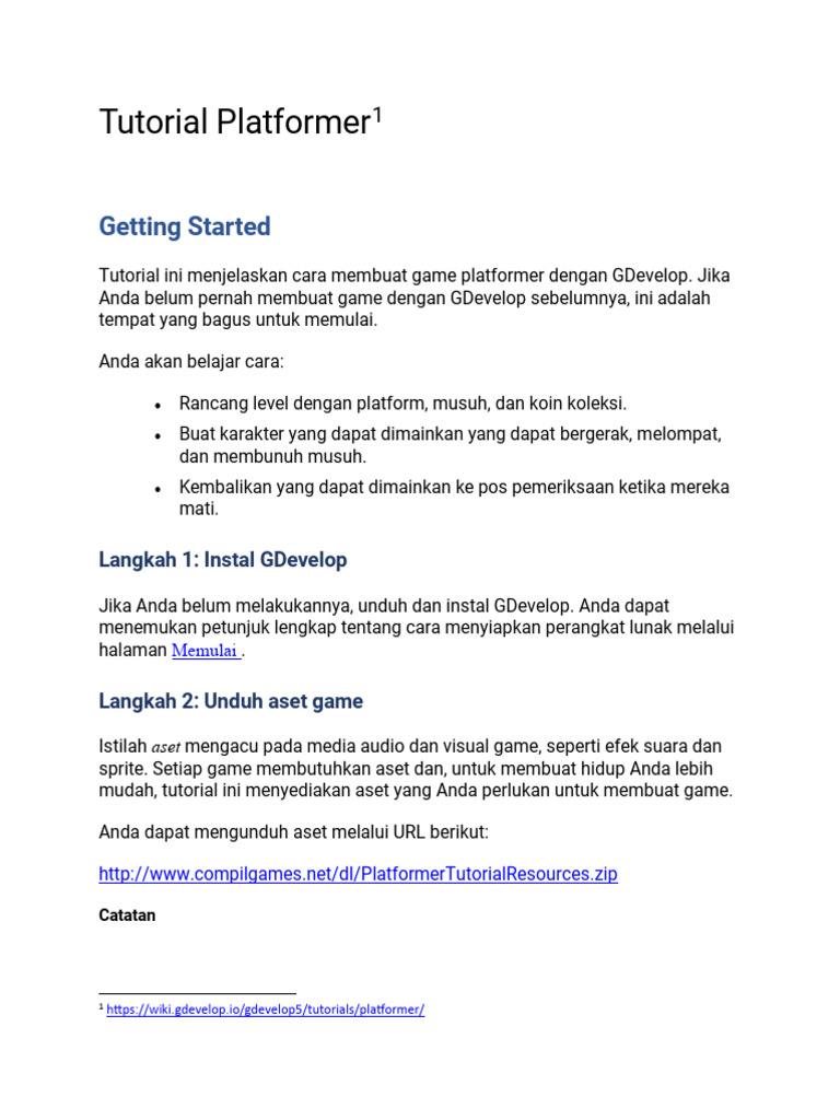 Membuat Game Platformer Menggunakan GDevelop 5 | PDF