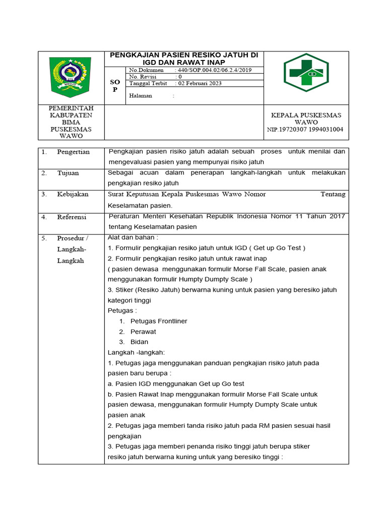 Sop Format Resiko Jatuh Igd Ranap | PDF