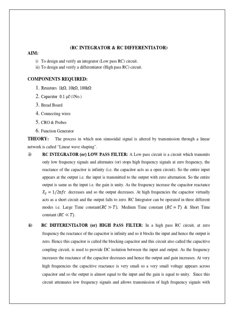 Integrator and Differentiator | PDF | Low Pass Filter | Capacitor