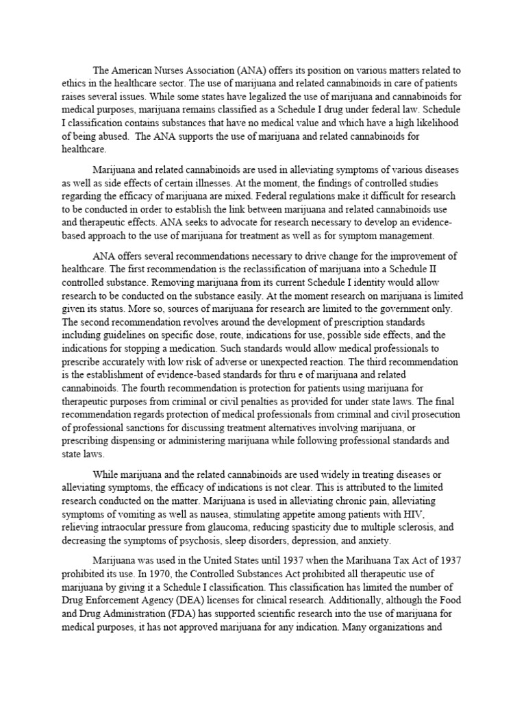 ANA Position Statement | PDF | Medical Cannabis | Cannabis (Drug)