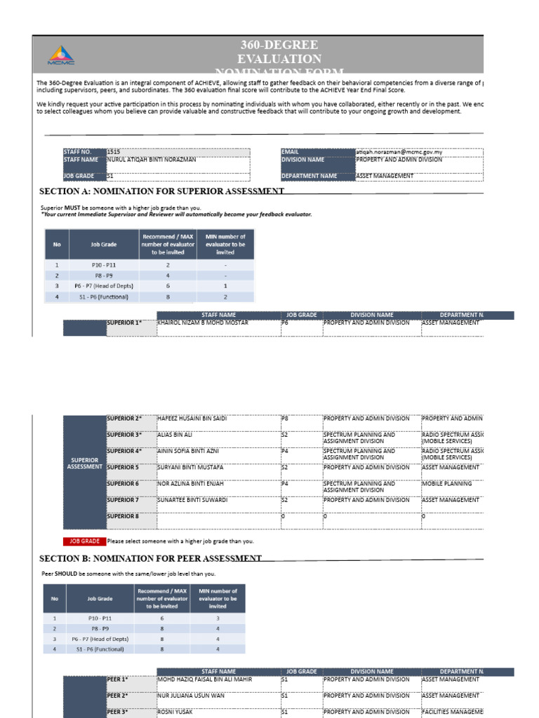 360-Degree Evaluation Nomination Form | PDF