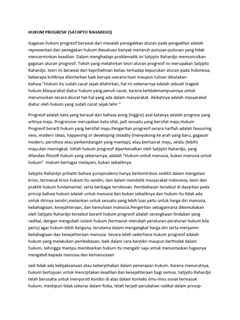 Hukum Progresif: Teori Satjipto Rahardjo | PDF | Politik | Ilmu Sosial