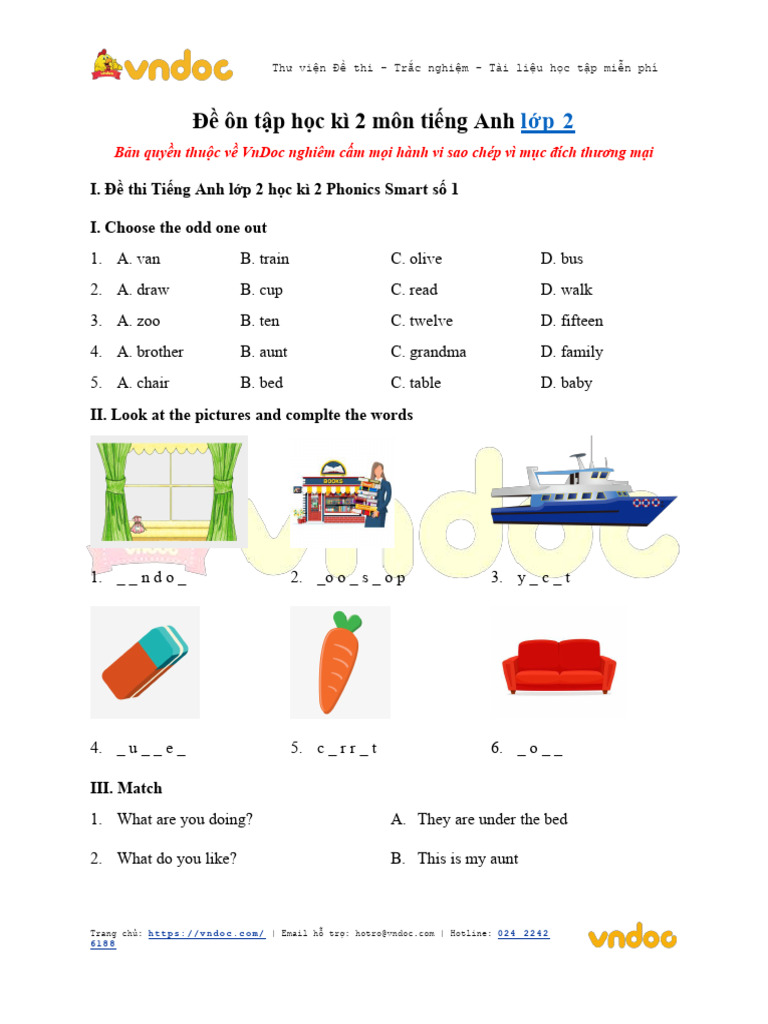 De On Tap Hoc Ki 2 Mon Tieng Anh Lop 2 | PDF