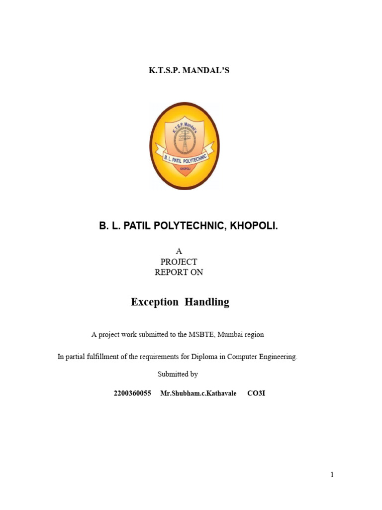 Exception Handling: B. L. Patil Polytechnic, Khopoli | PDF | Pl/Sql ...