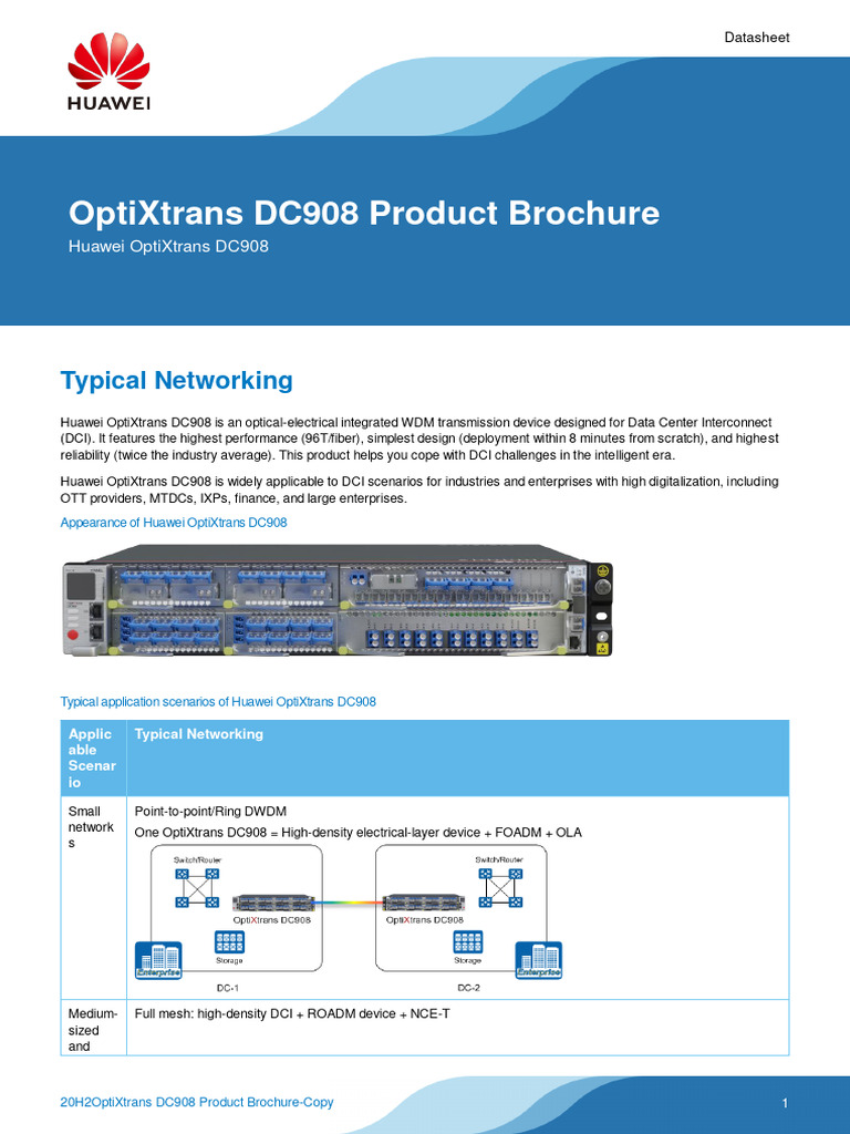 Huawei OptiXtrans DC908 Product Brochure - For Reading | PDF | Wavelength Division Multiplexing ...