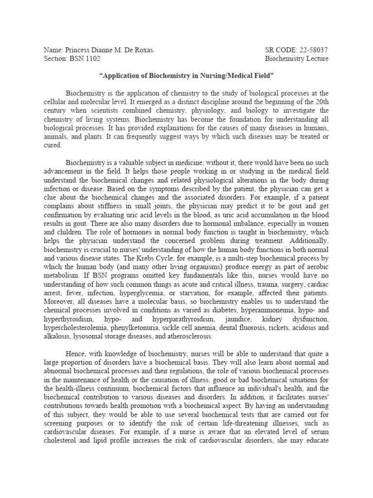 Comprehensive Essay Biochemistry | PDF | Biochemistry | Chemistry