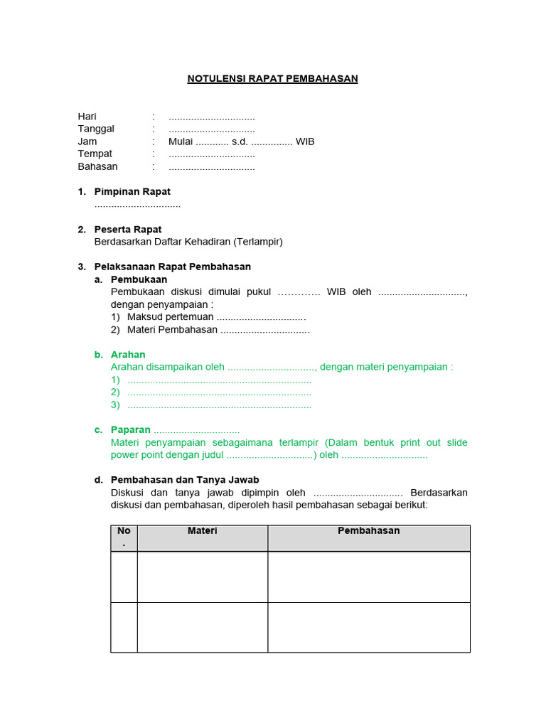 Format Notulen Rapat Pembahasan | PDF