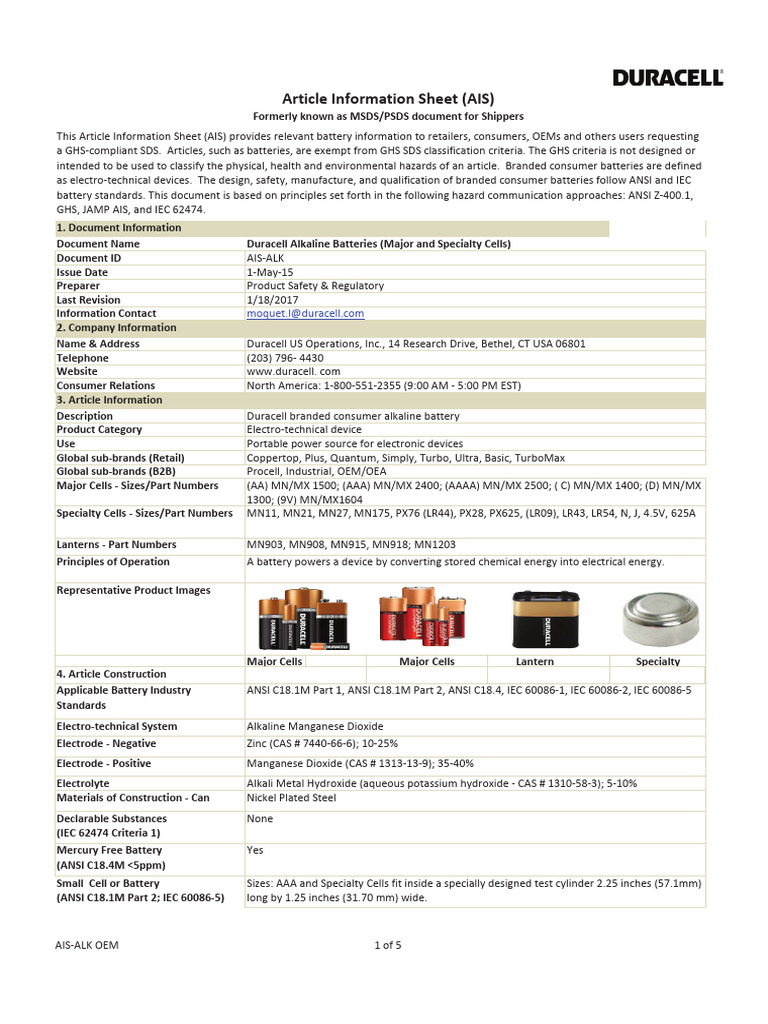 Duracell Alkaline Battery Safety Guide | PDF | Energy Technology ...