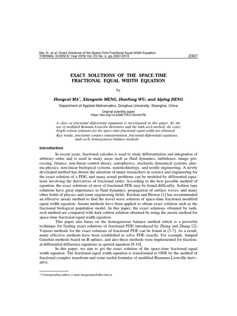 Exact Solutions Of The Space Time Fractional Equal Pdf