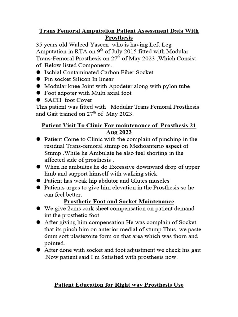 Trans Femoral Amputation Patient Assessment Data W | Download Free PDF ...