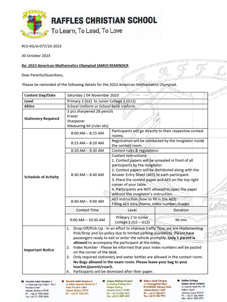 A-077-2023 American Mathematics Olympiad (AMO) REMINDER | PDF