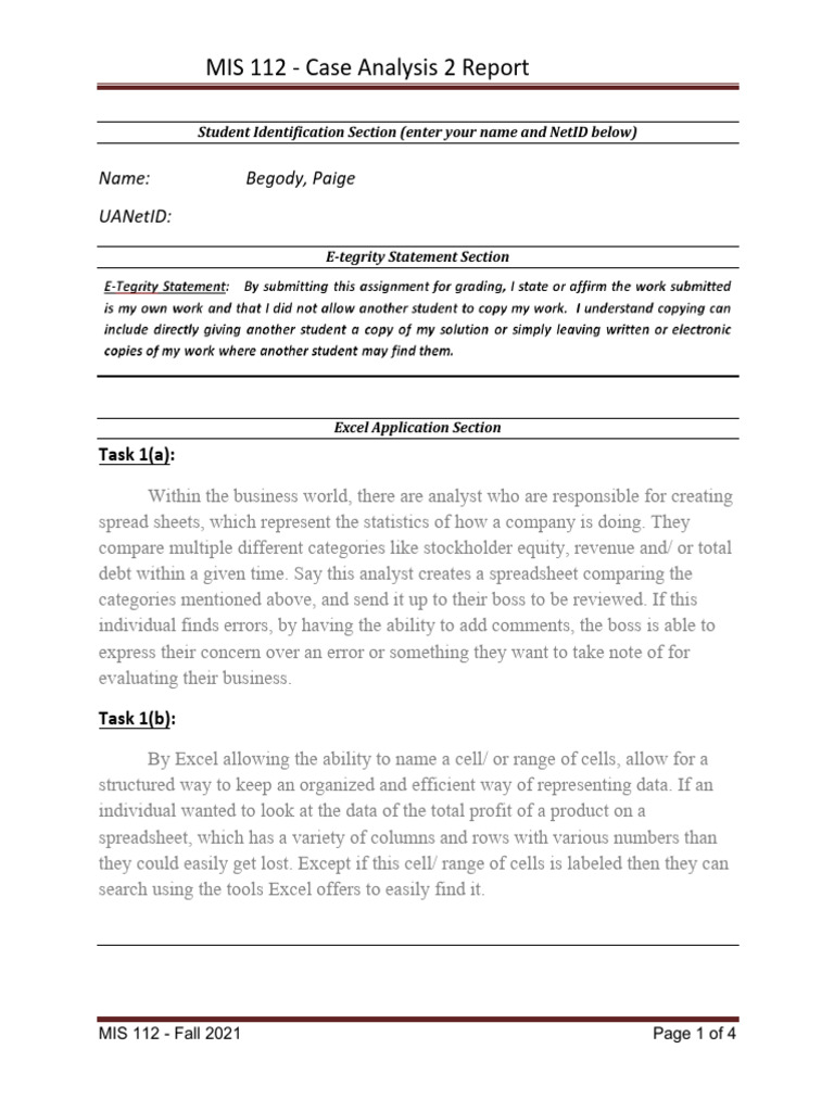 Ca2 - Paige Begody | PDF | Spreadsheet | Microsoft Excel