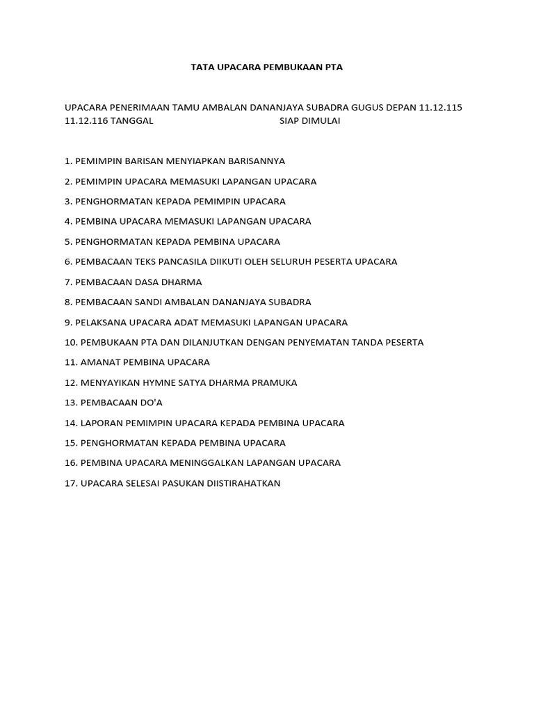 Tata Upacara Pembukaan Pta | PDF