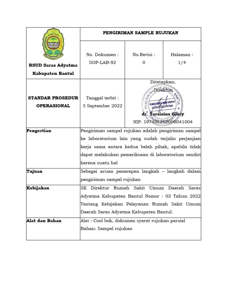Sop Pengiriman Sampel Rujukan | PDF