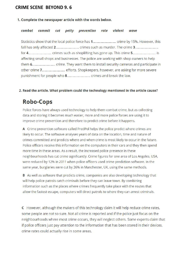 Crime Scene Vocabulary Exercise | PDF | Police | Crimes