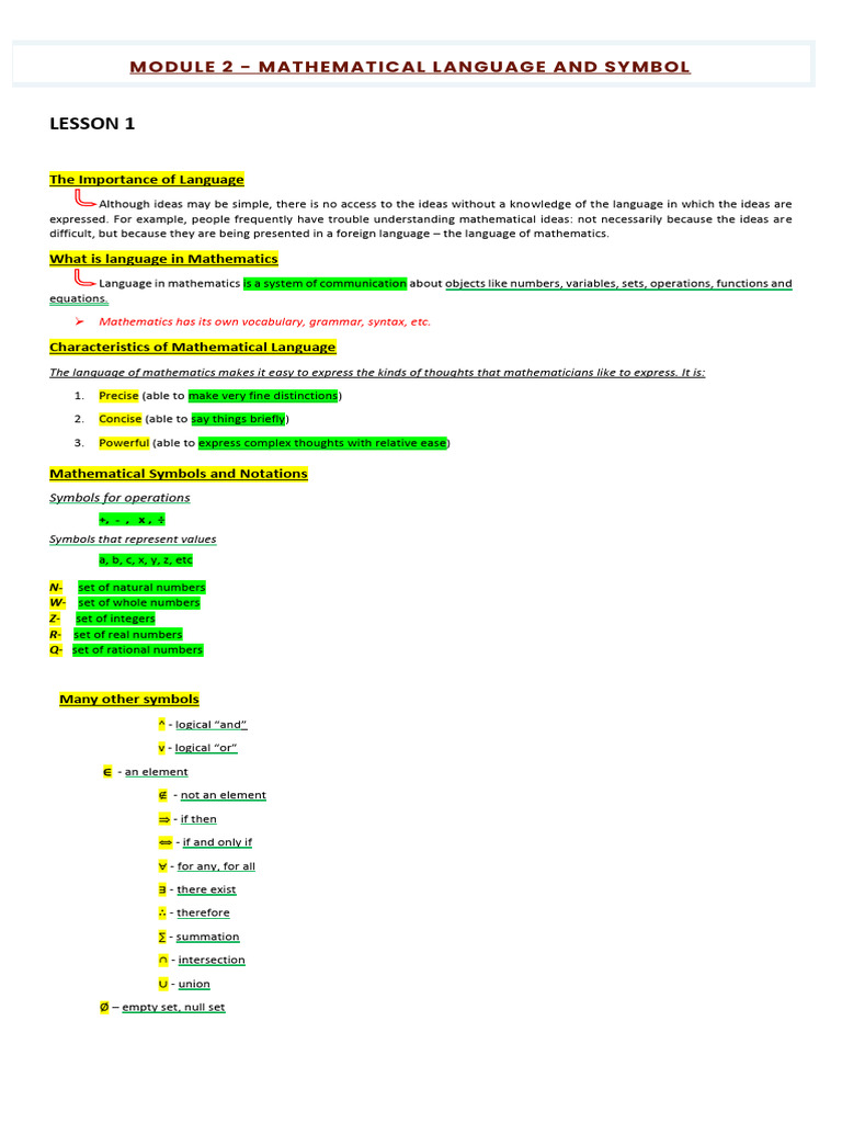 Module 2 Lesson 1 2 Reviewer Pdf Set Mathematics Numbers