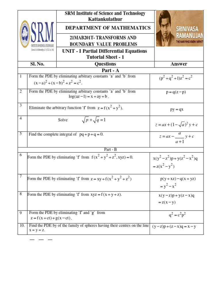 Tutorial Sheet 1 - Unit 1 | PDF | Partial Differential Equation | Mathematical Objects