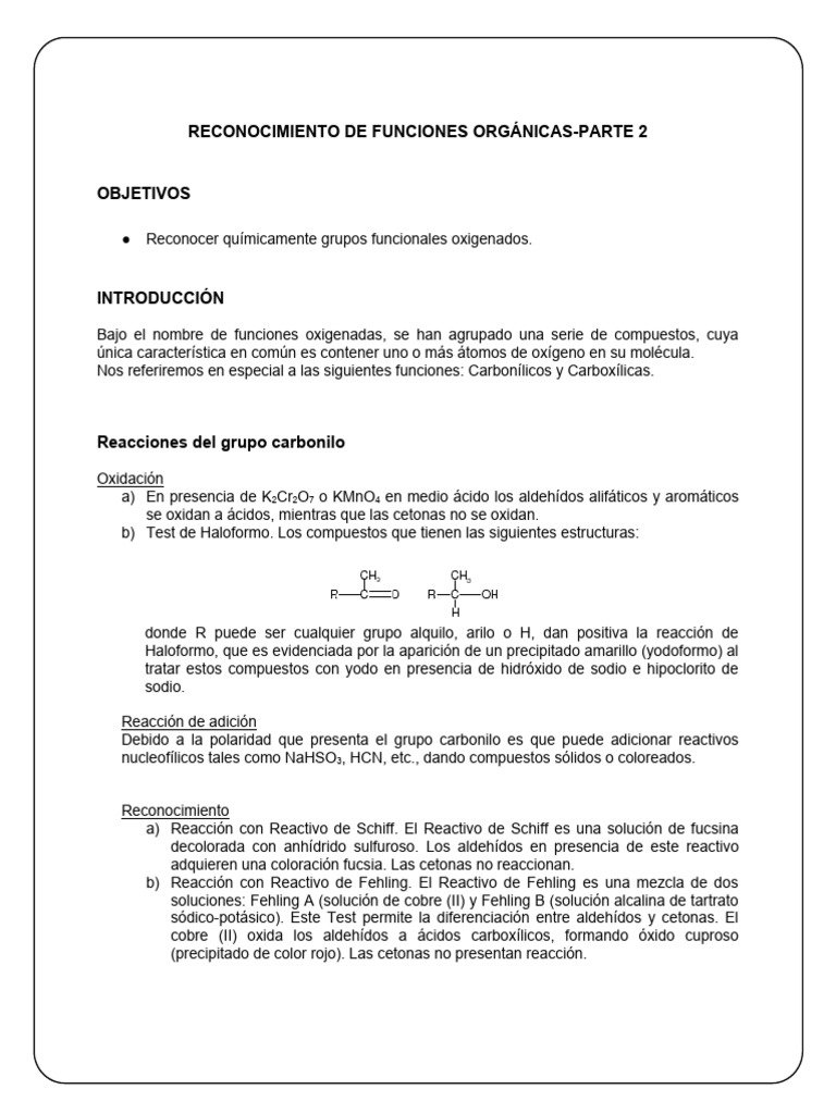 Reacciones de Funciones Oxigenadas | PDF | Ácido | Cetona
