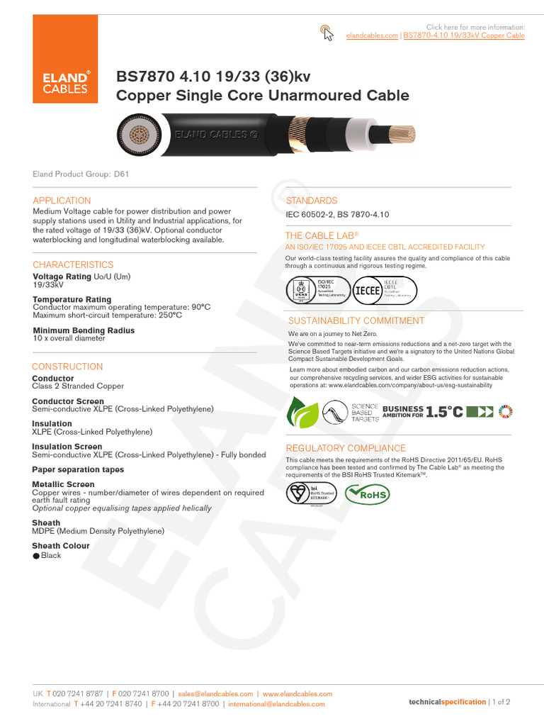 bs7870 4 10 19 33kv Mdpe Copper Cable | PDF | Technology & Engineering
