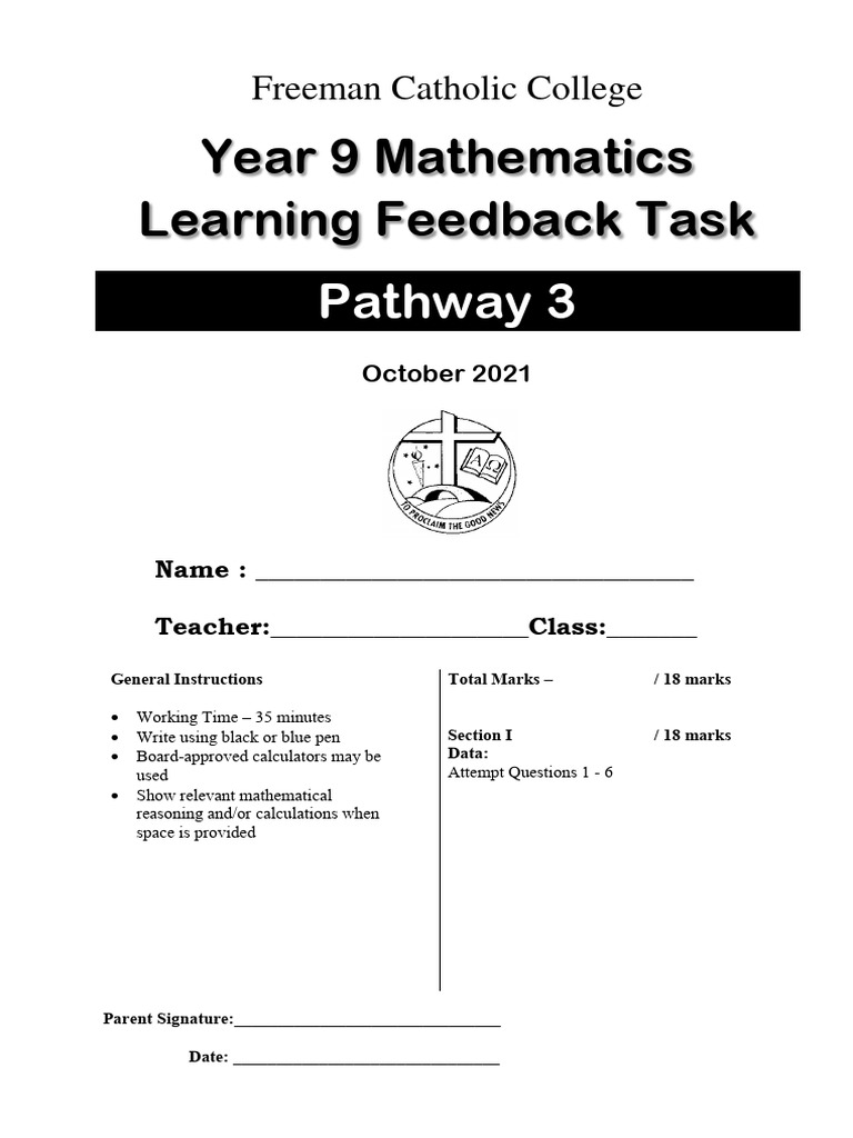 Year 9 Mathematics Learning Feedback Task: Pathway 3 | Download Free PDF | Mean